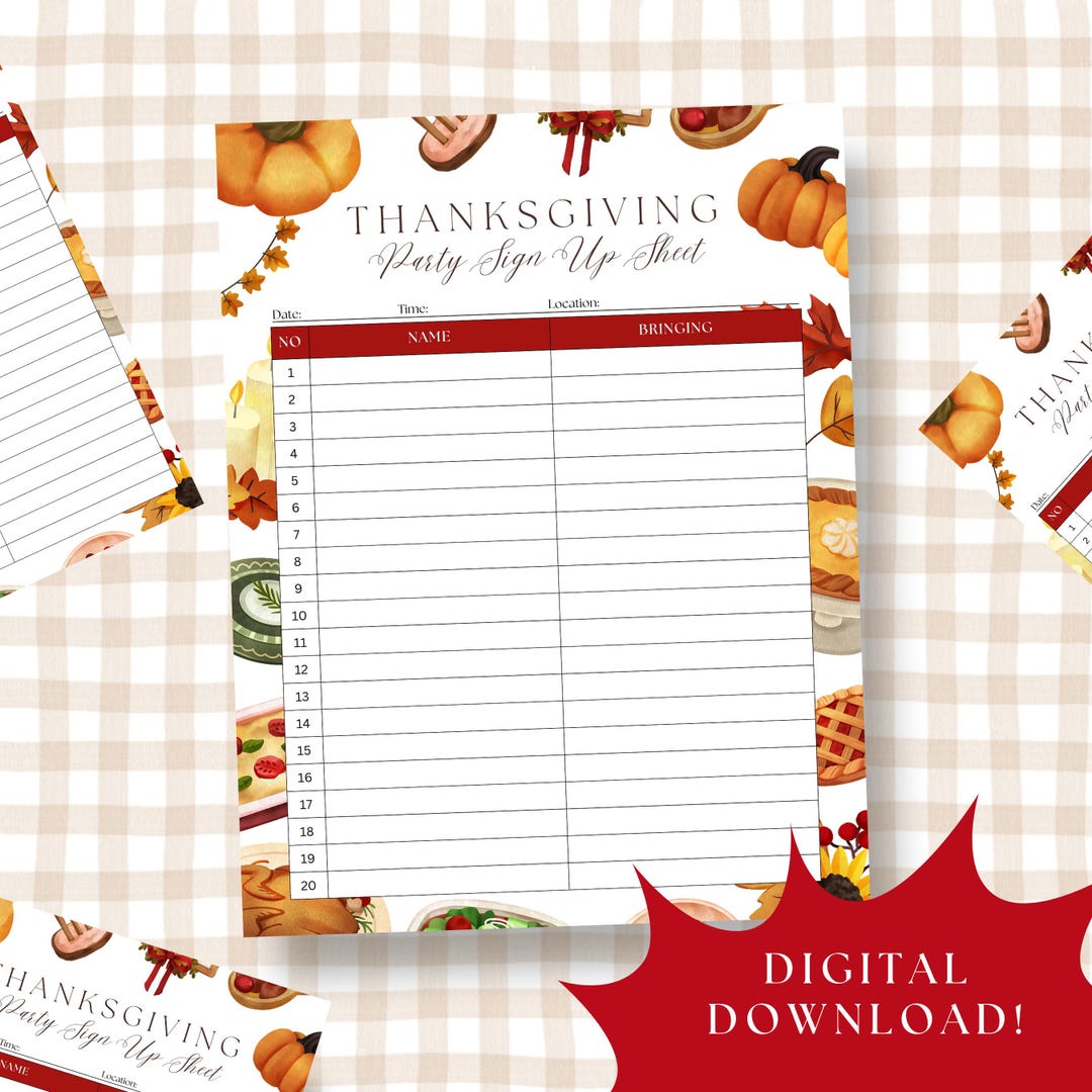 Printable Thanksgiving Party Sign up Sheet, Thanksgiving Classroom ...