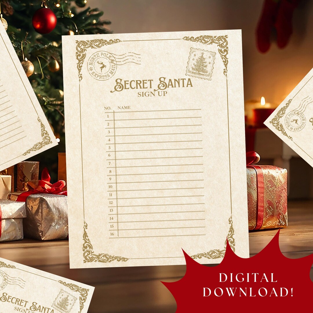 Printable Secret Santa Sign up Sheet, Secret Santa Sign up Form ...