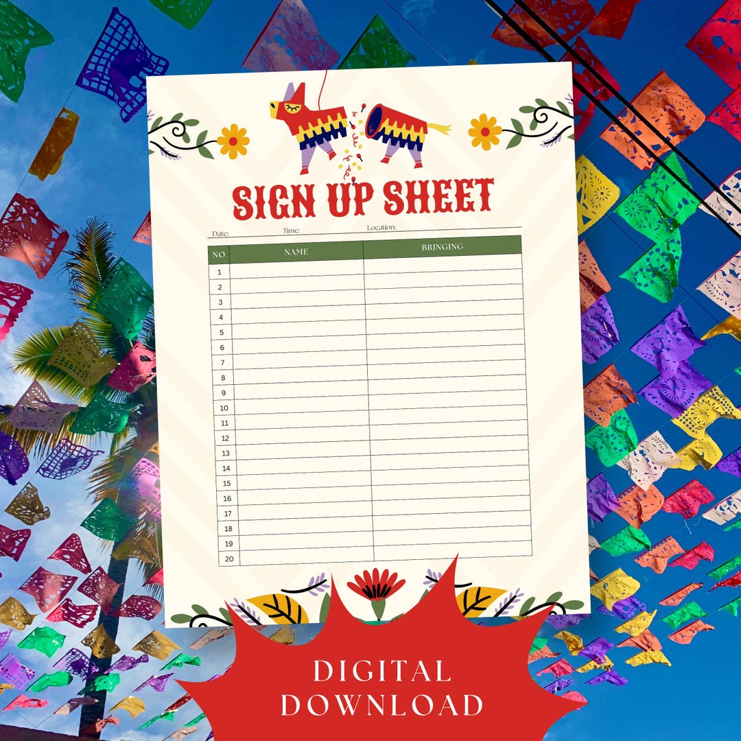 Fiesta Potluck Sign up Sheet, Cinco De Mayo Sign up Sheet, Hispanic ...