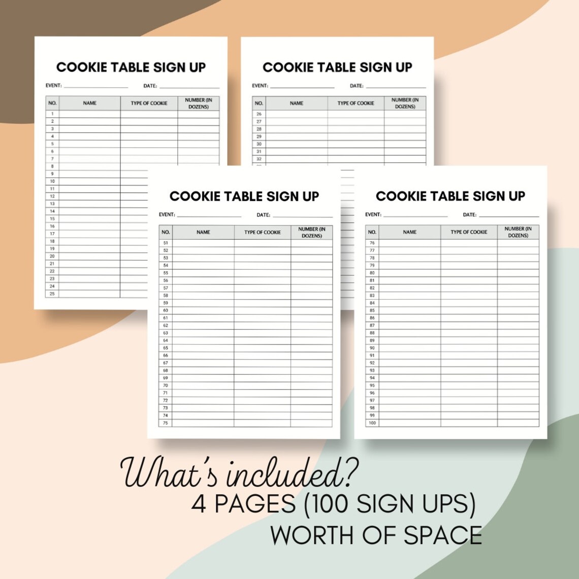Printable Cookie Table Sign up Sheet, Pittsburgh Wedding Cookie ...