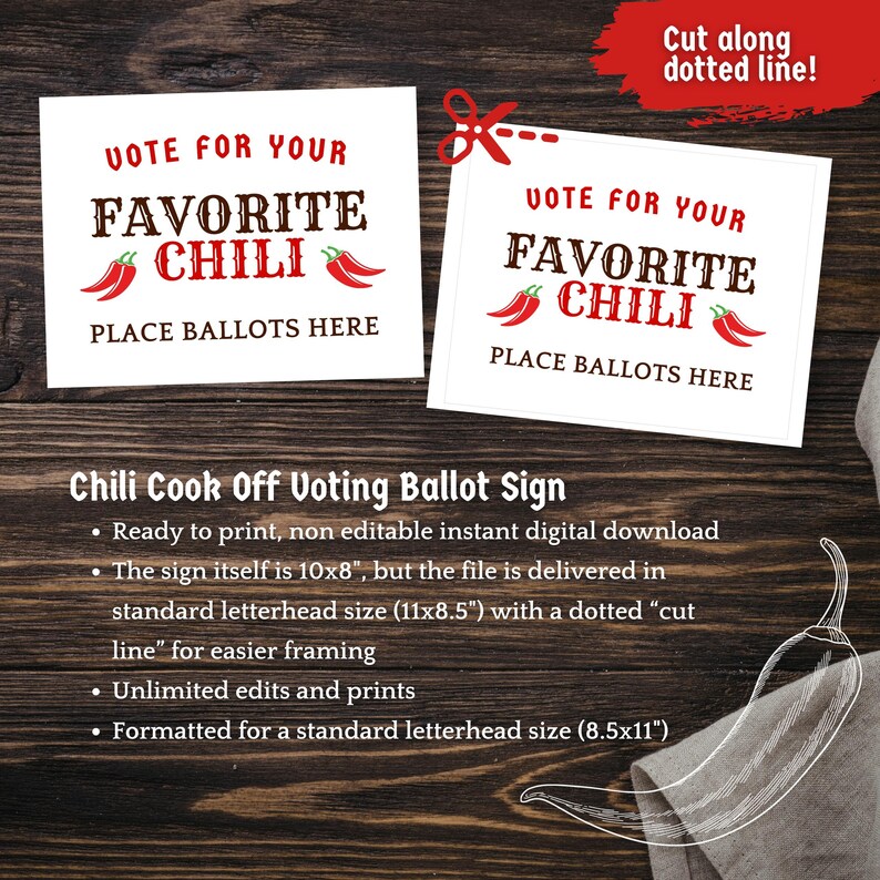 Printable Chili Cook-off Ballot Box Sign, Sign for Ballot Voting, Chili ...