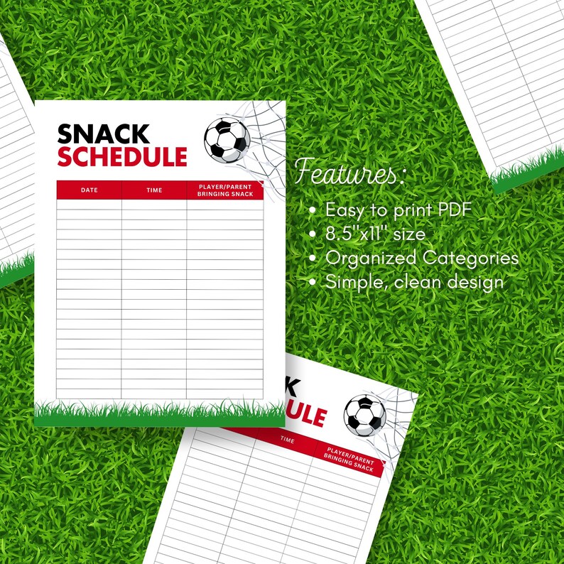 Printable Soccer Snack Schedule Sign up Sheet, Game Day Soccer Snack ...