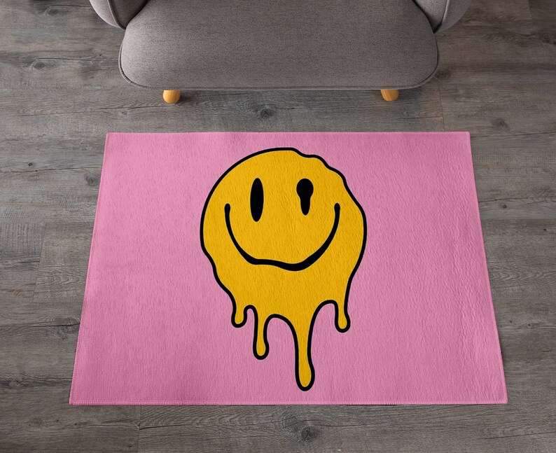 Yellow Melting Drippy Smiley Face Pink Rug 70s Style Rug - Etsy