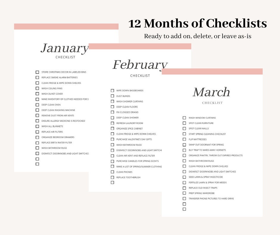 Cleaning Checklists | Household Binder | Weekly Monthly & Spring ...