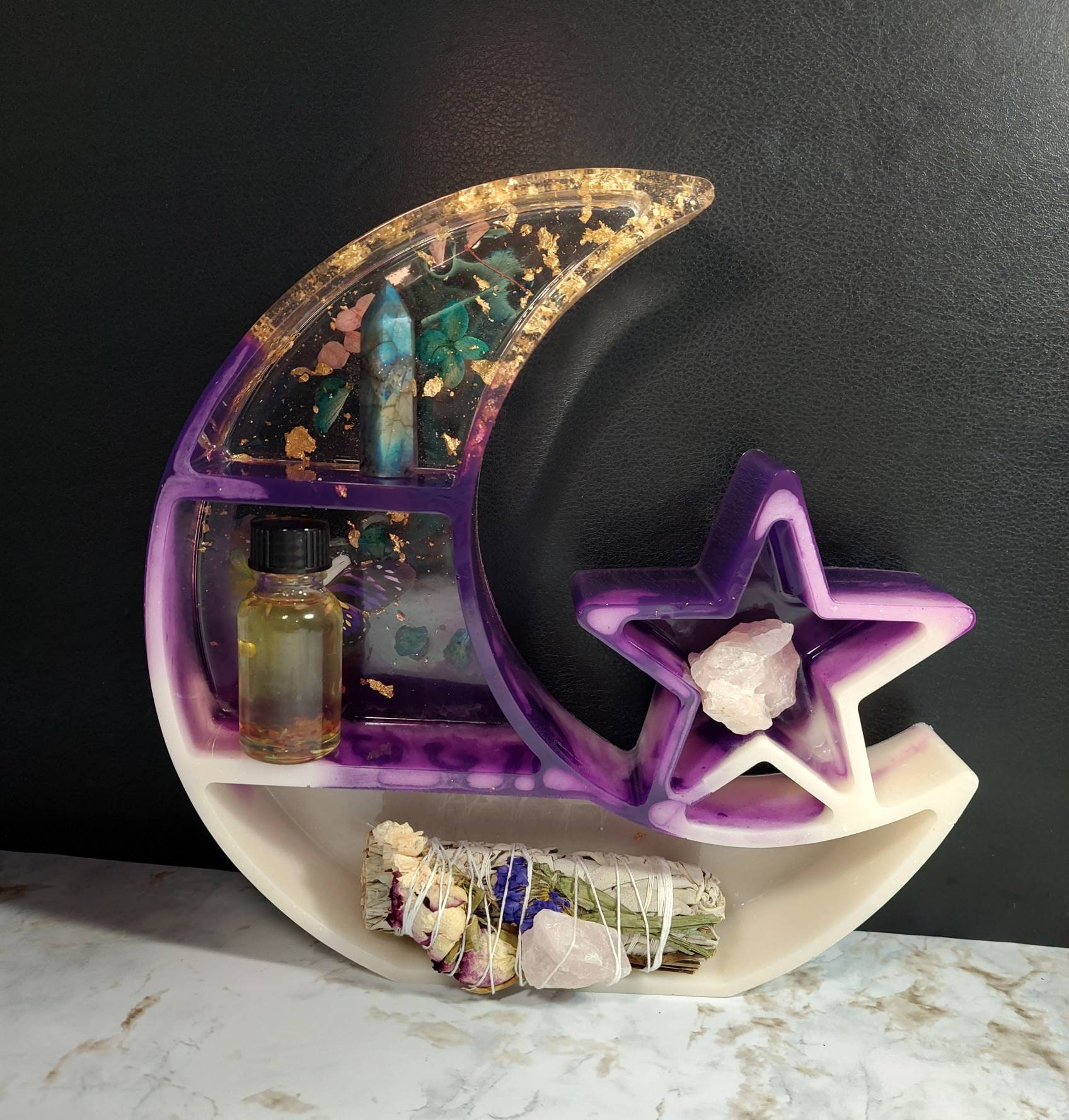 Custom Star and Moon Altar Shelf, Moon Star Tray, Resin Shelf, Large ...