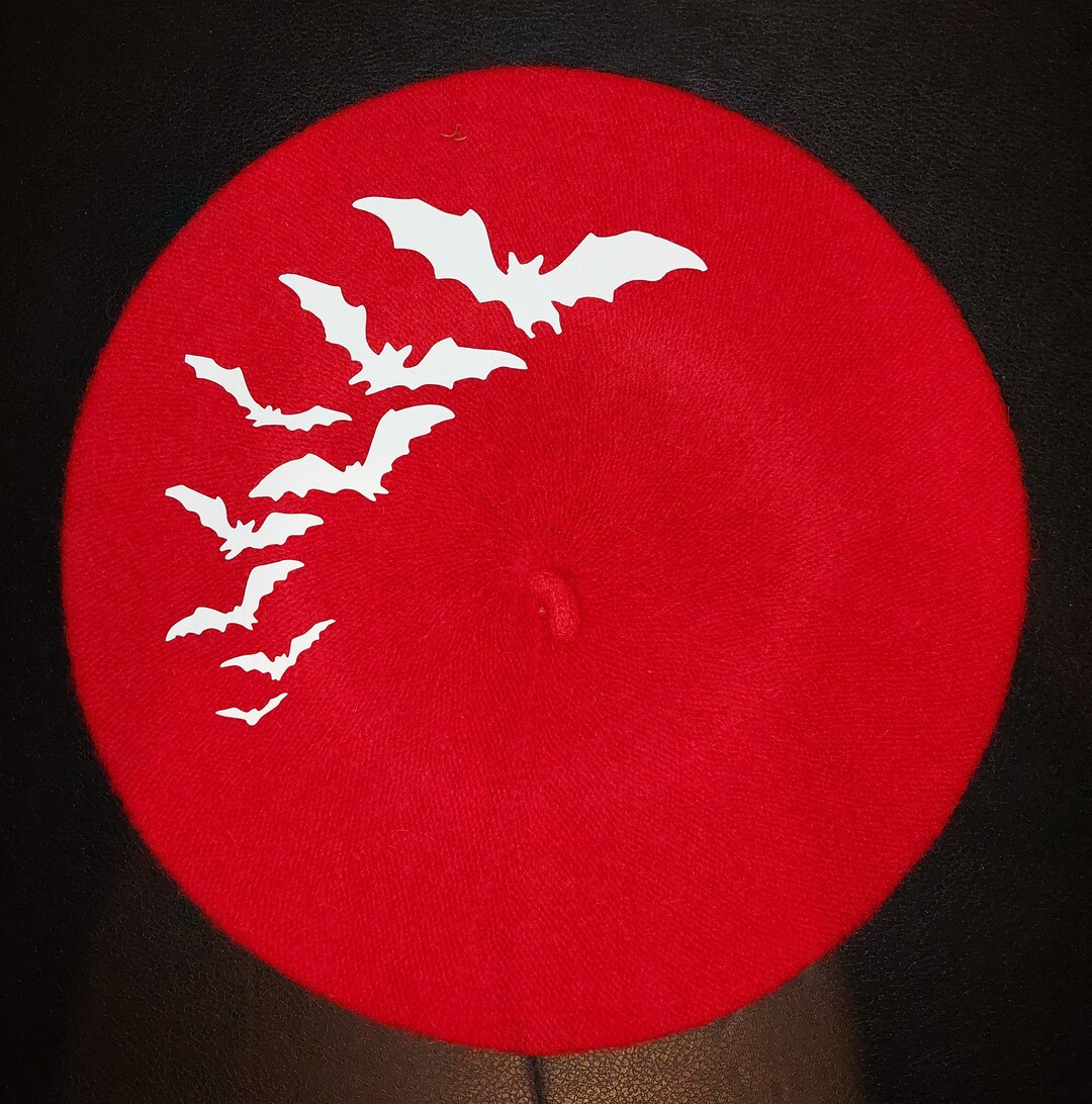 Red Beret With White Bat Vinyl Design , Alt Fashion, Emo, Dark Fashion ...