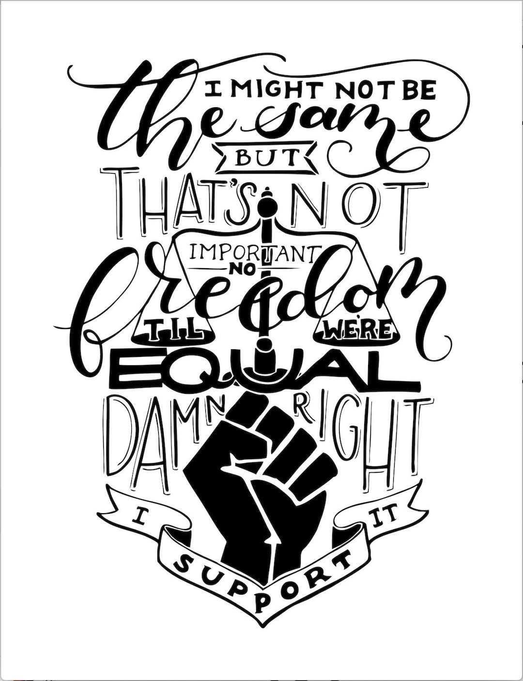 No Freedom Til We're Equal - Hand Lettered - Etsy
