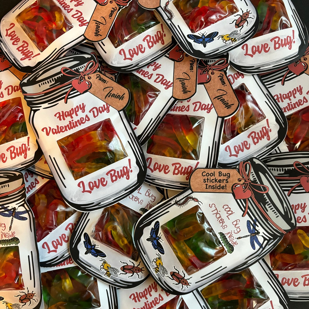 Love Bug Valentines Day Cards | Bug Jar Valentines Cards Candy Stickers ...