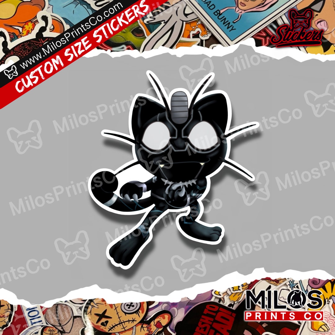 Black Meowth Mash up Sticker | Pokemon Superhero Cross Vinyl Sticker ...
