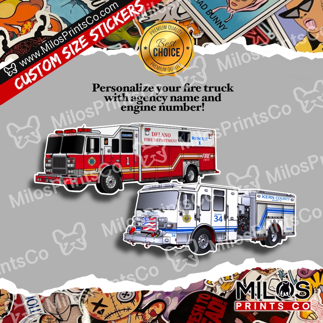 Fire Engine Vinyl Sticker | Fire Truck Sticker | Firefighter Sticker ...
