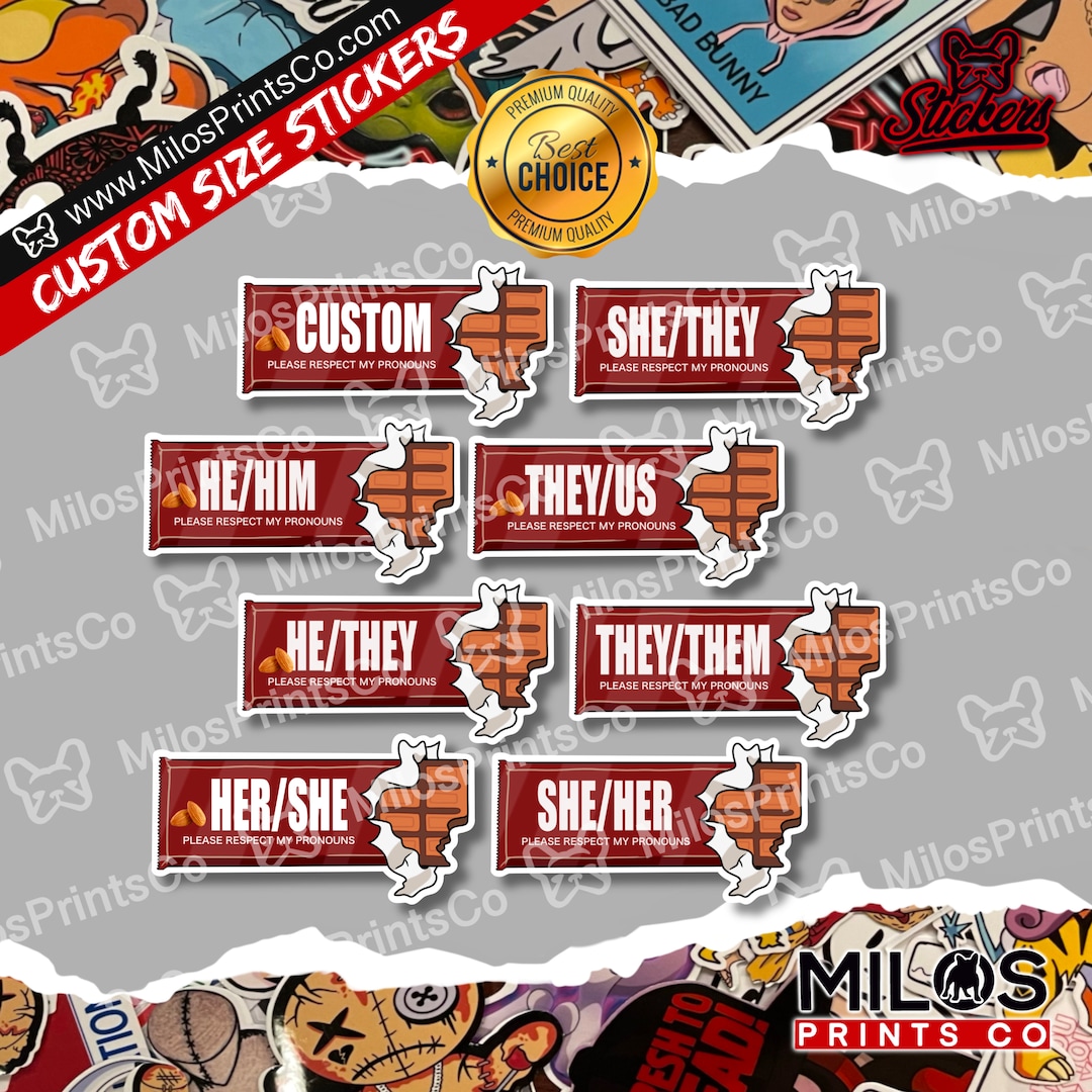 Pronoun Candy Bar Vinyl Sticker | Her She Decal | He Him They Us Them ...