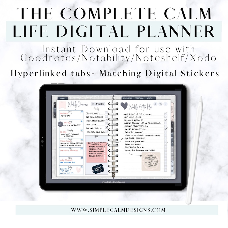 Undated Digital Planner With Hyperlinks & Matching Digital Stickers for ...
