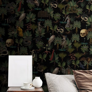 Dark Wallpaper, Magic Animal and Skeleton Wall, Occult Wall Mural, Wall ...