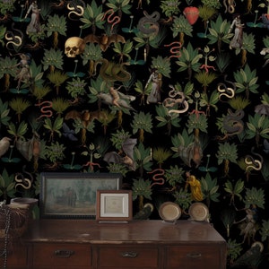 Dark Wallpaper, Magic Animal and Skeleton Wall, Occult Wall Mural, Wall ...
