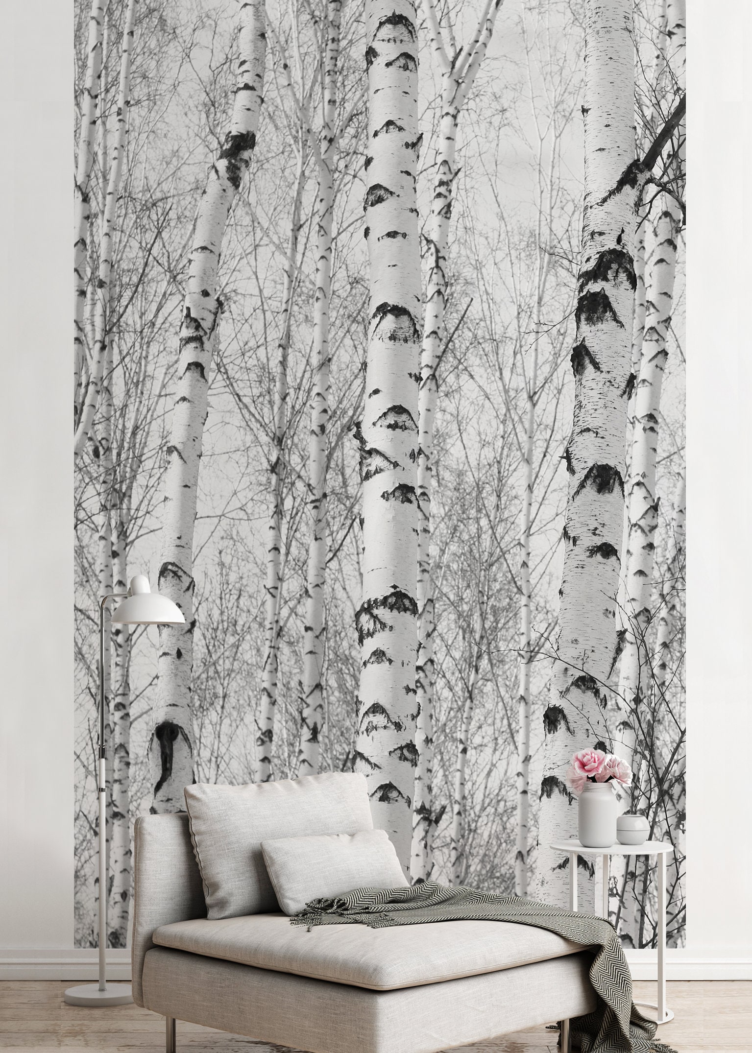Black and White Wallpaper With Birch-trees Forest Wall Mural - Etsy