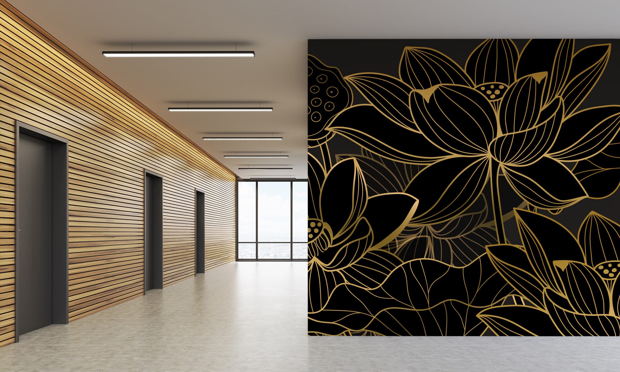 Golden Lotus Wallpaper Luxury Wall Mural Peel and Stick - Etsy