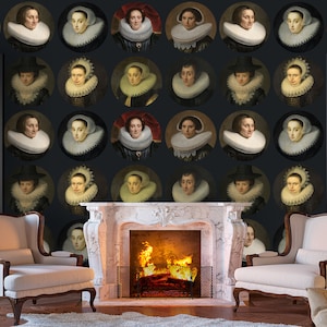 Vintage Lady Portraits Wallpaper, Gray Wall Mural, Dark Wall Art, Home ...