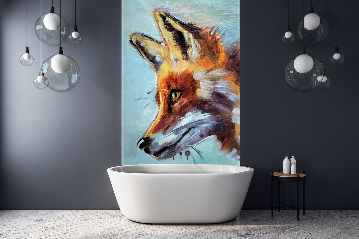 Wallpaper With Wild Animal Red Fox Light Blue Background - Etsy