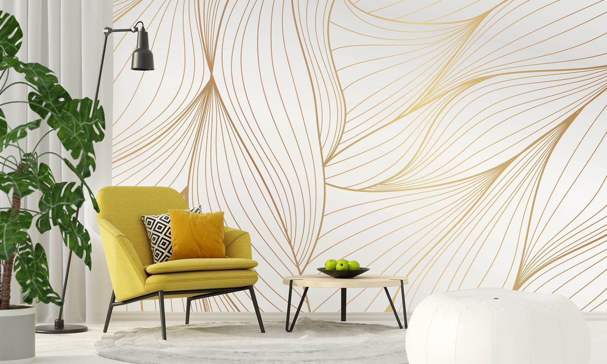 Gold Abstract Line Art Wallpaper Luxury Pattern Wall Mural | Etsy