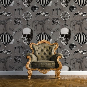 Black and White Skeleton Wallpaper, Wall Mural, Wainscoting Wall ...