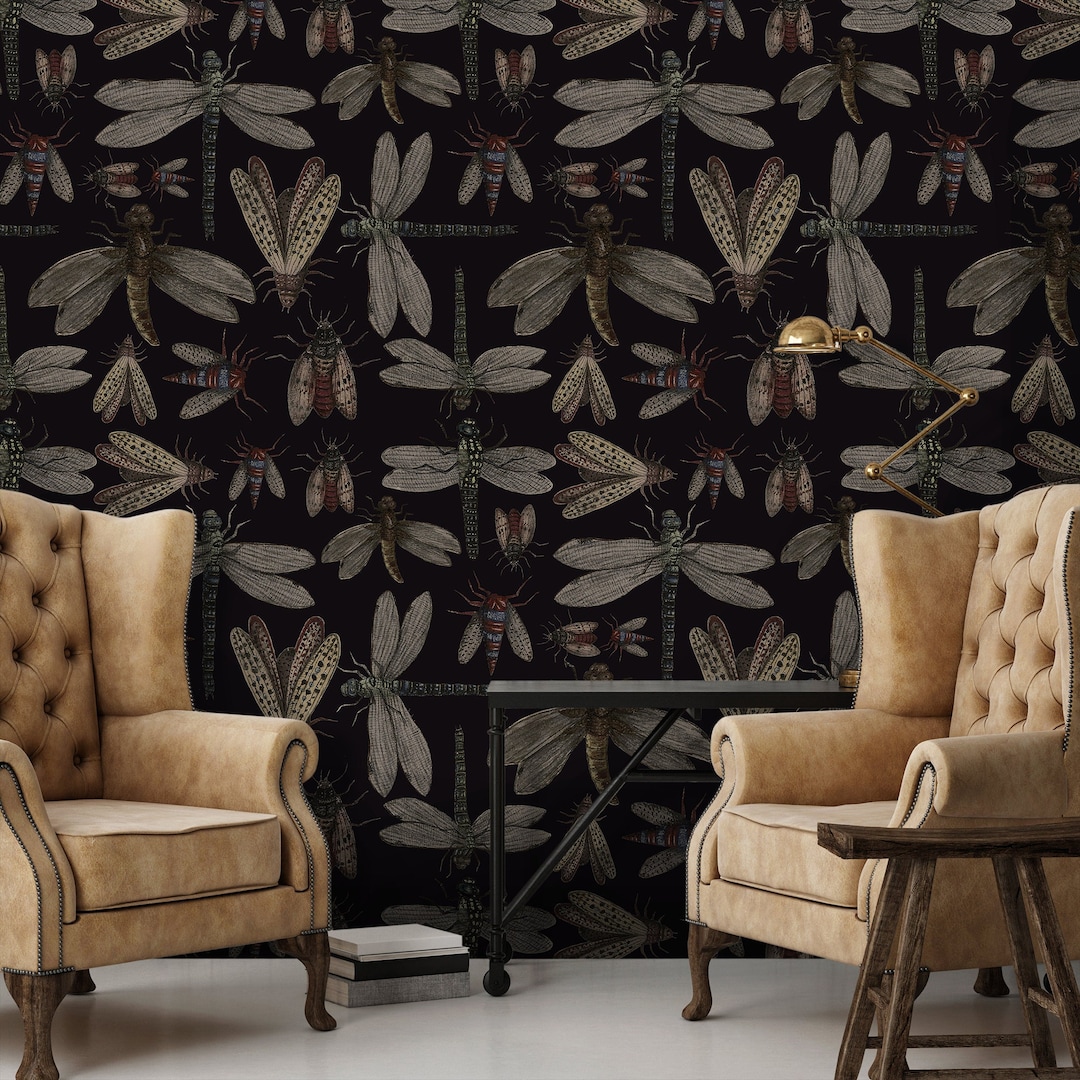 Dark Wallpaper, Moth Wall Mural, Vintage Wall Art, Home Decor Peel and ...