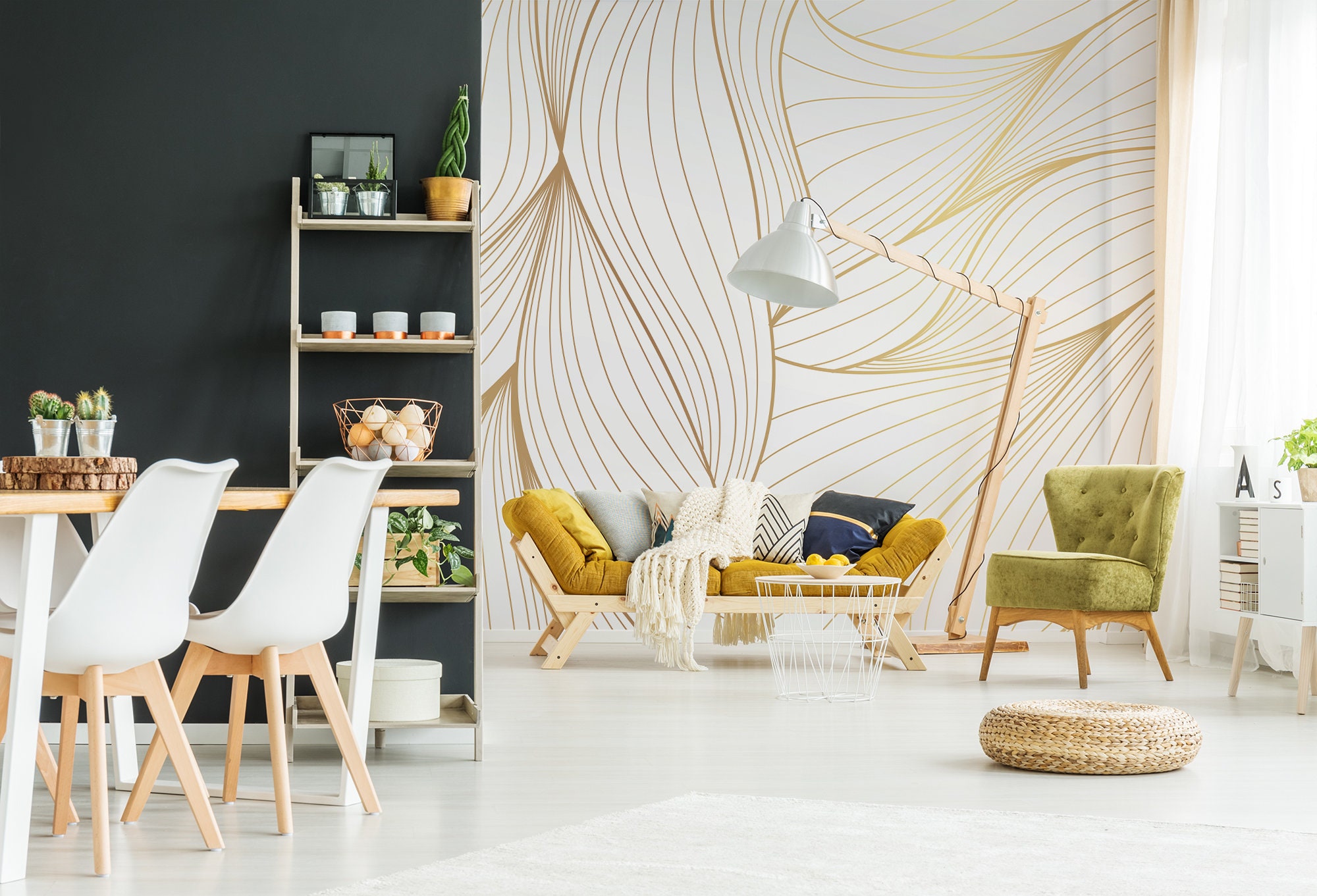 Gold Abstract Line Art Wallpaper Luxury Pattern Wall Mural | Etsy