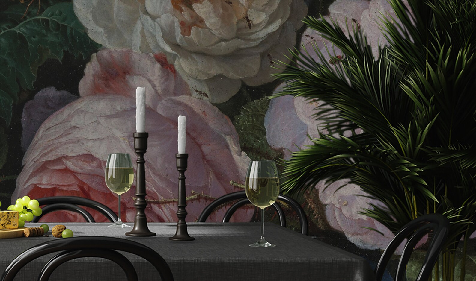 Floral Baroque Vintage Wallpaper, Dark Flower Wall Mural, Victorian ...