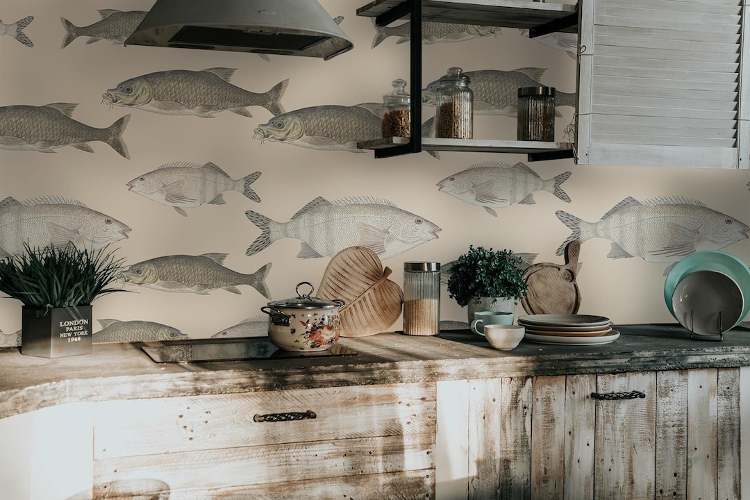 Vintage Fish Wallpaper, Classic Underwater Wall Art, Animal Home Decor ...