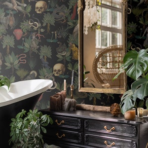 Dark Wallpaper, Magic Animal and Skeleton Wall, Occult Wall Mural, Wall ...