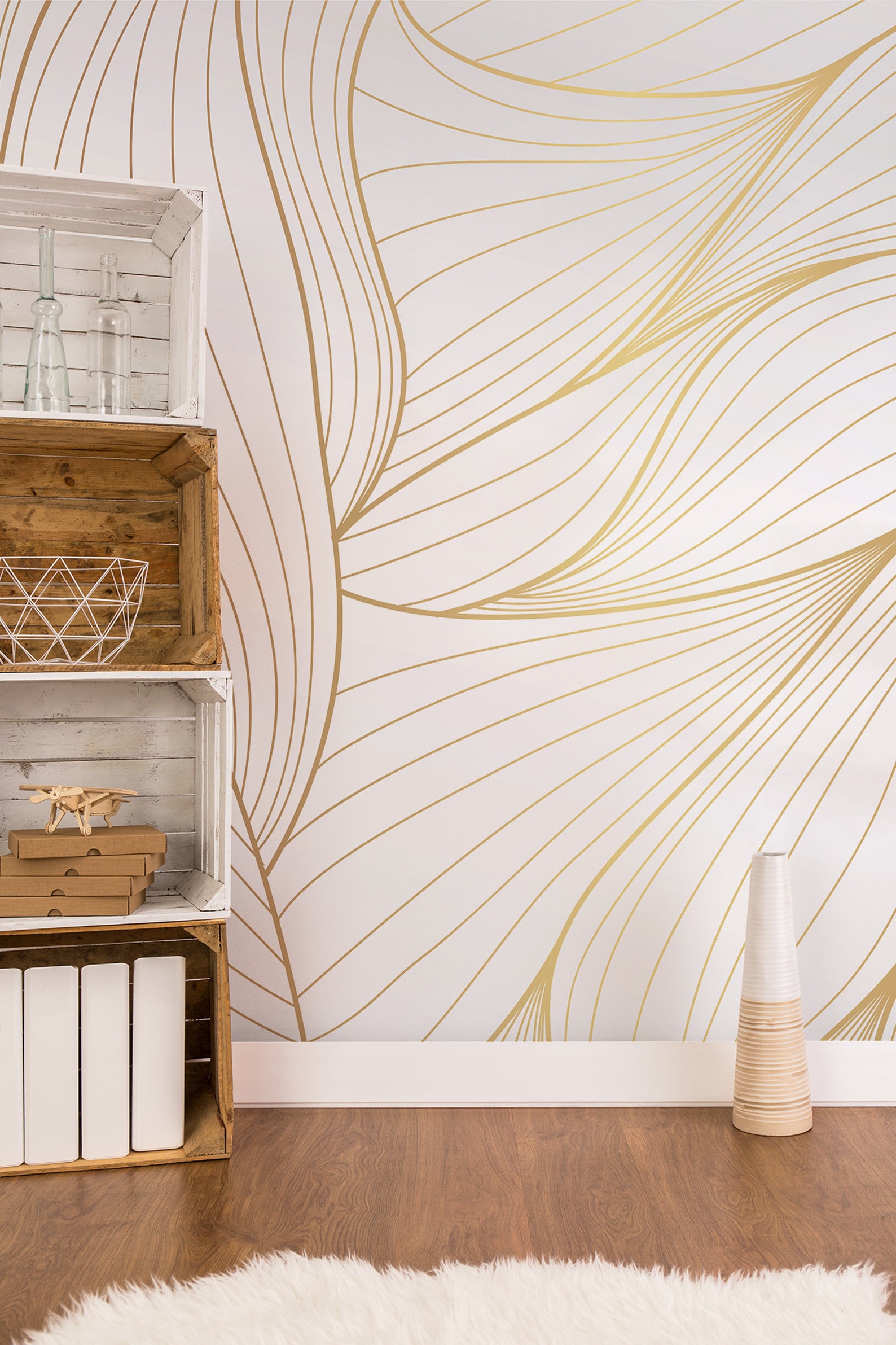 Gold Abstract Line Art Wallpaper Luxury Pattern Wall Mural - Etsy