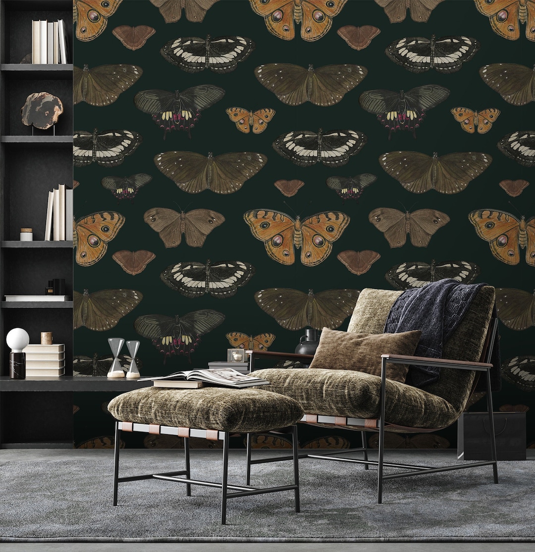 Dark Moth Wallpaper, Vintage Wall Mural, Vintage Wainscoting Wall ...