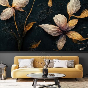 Dark Abstract Wallpaper Exotic Flowers Floral Pattern Wall - Etsy