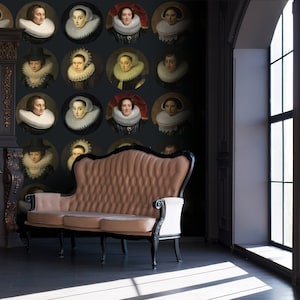 Vintage Lady Portraits Wallpaper, Gray Wall Mural, Dark Wall Art, Home ...