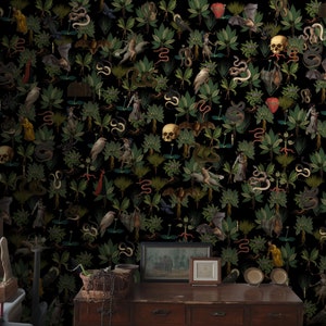 Dark Wallpaper, Magic Animal and Skeleton Wall, Occult Wall Mural, Wall ...