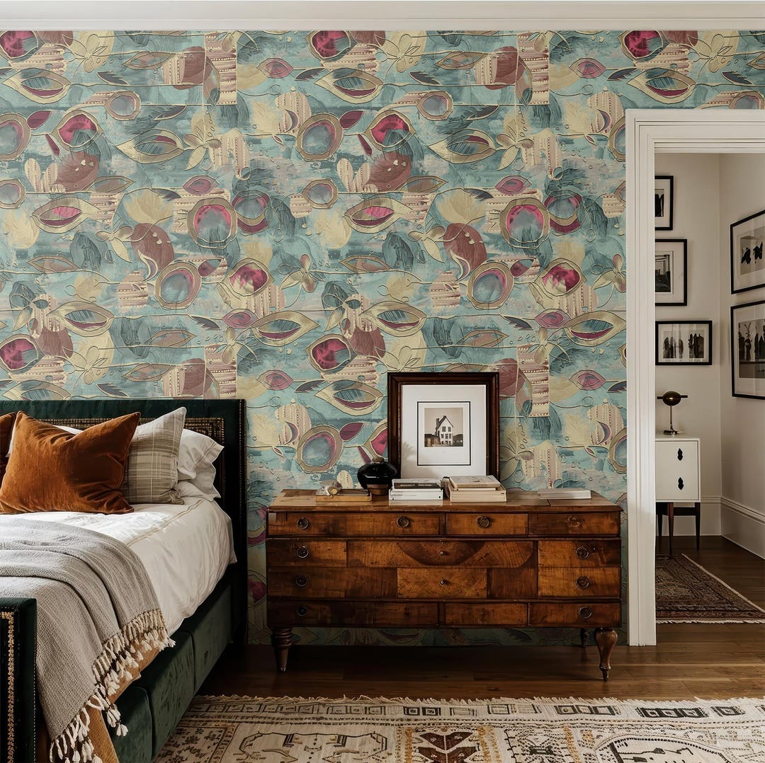 Abstract Wallpaper, Vintage Wall Mural, Wall Covering, Home Decor, Peel ...