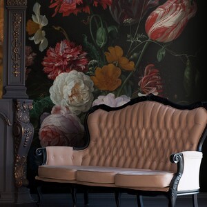 Floral Baroque Vintage Wallpaper, Dark Flower Wall Mural, Victorian ...