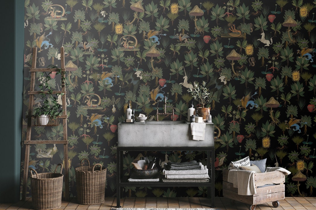 Dark Wallpaper, Magic Plant and Animal Wall, Occult Wall Mural, Wall ...