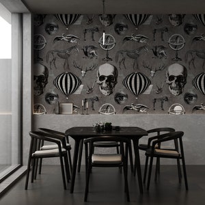 Black and White Skeleton Wallpaper, Wall Mural, Wainscoting Wall ...