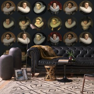 Vintage Lady Portraits Wallpaper, Gray Wall Mural, Dark Wall Art, Home ...