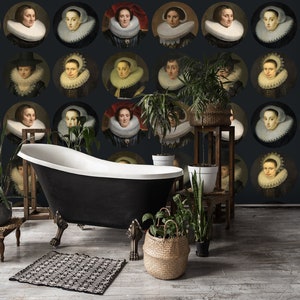 Vintage Lady Portraits Wallpaper, Gray Wall Mural, Dark Wall Art, Home ...