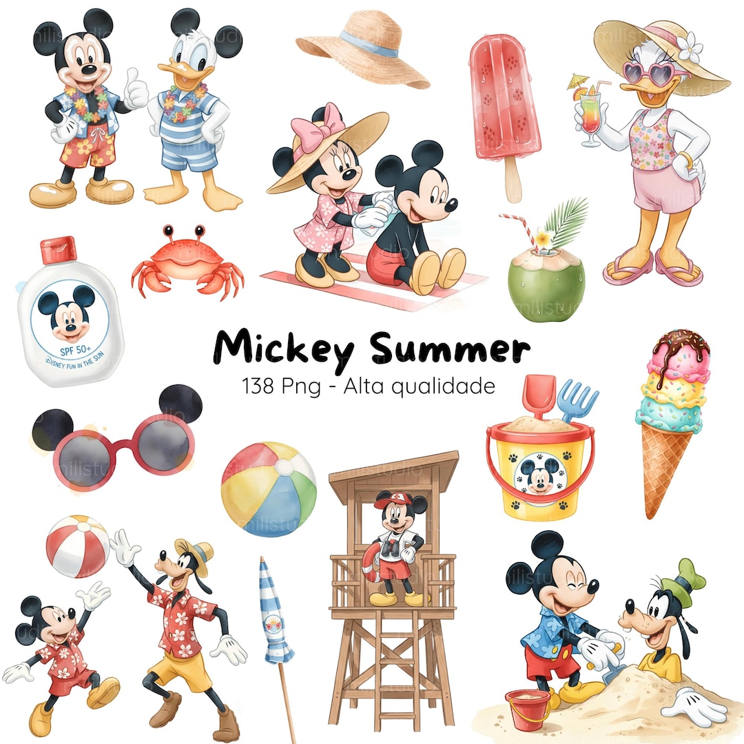 Mickey Summer Watercolor Children's Kit • Digital Kit • Sun, Beach and ...