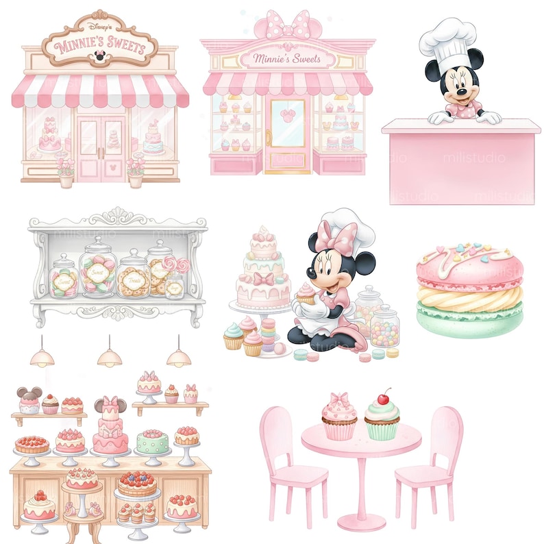 Minnie Pastry Chef Watercolor Kit, Digital Kit, Sweets and Delicacy ...