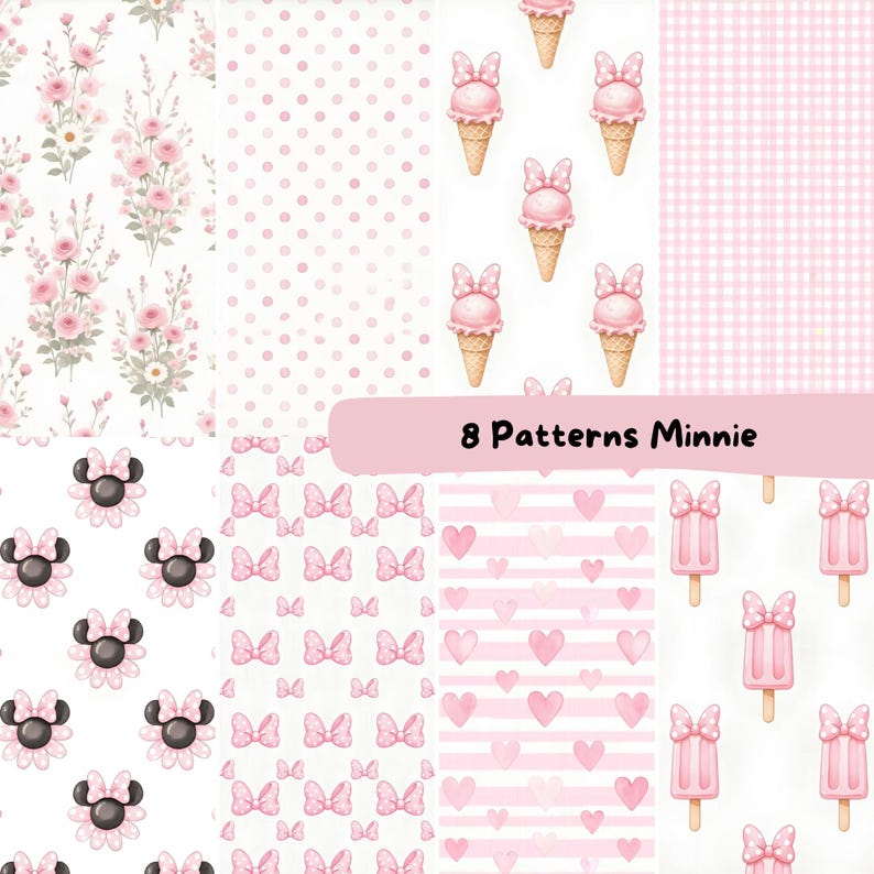 Minnie Mouse Pink Watercolor Cute Digital Kit • 80+ Elements • PNG 300 ...