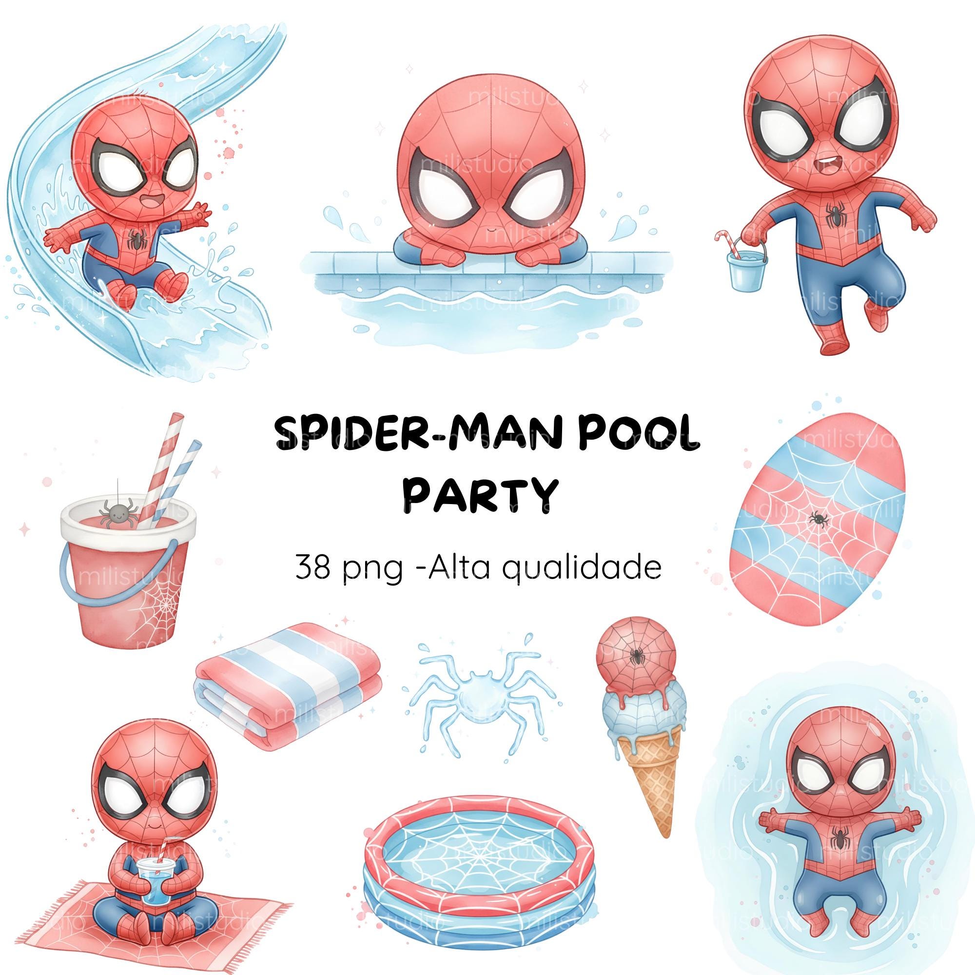Spider-man Pool Party Clipart in Watercolor, Spider-man Pool Party ...