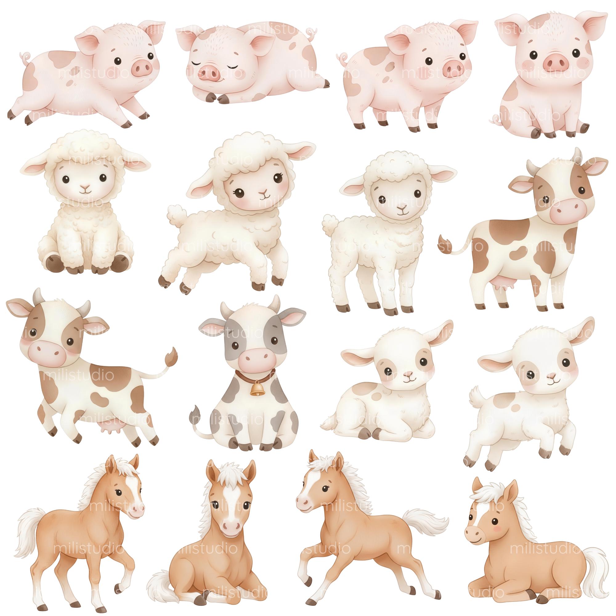 Farm Animal Clipart, Farm Watercolor Clipart, Farm Animals PNG ...