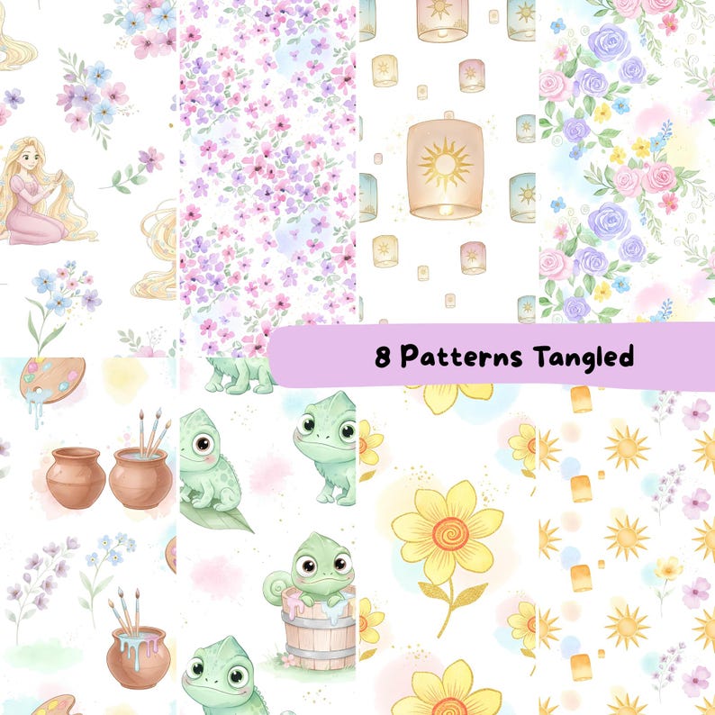 Tangled Rapunzel Watercolor Digital Kit, Rapunzel Watercolor Digital ...