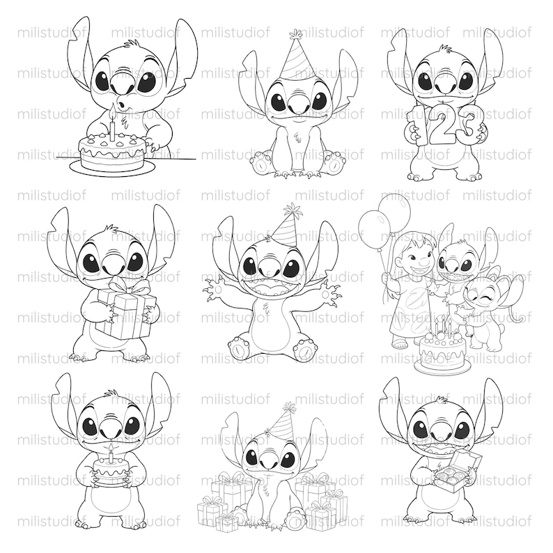 Stitch Birthday Coloring Pages Printable, 27 JPEG Clipart for Kids ...