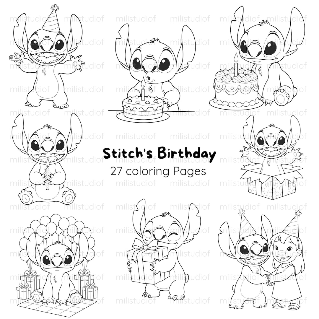 Stitch Birthday Coloring Pages Printable, 27 JPEG Clipart for Kids ...