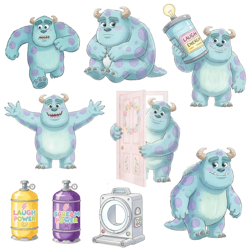 Monsters Inc. Watercolor Digital Kit | Mike, Sulley and Boo, Monsters ...
