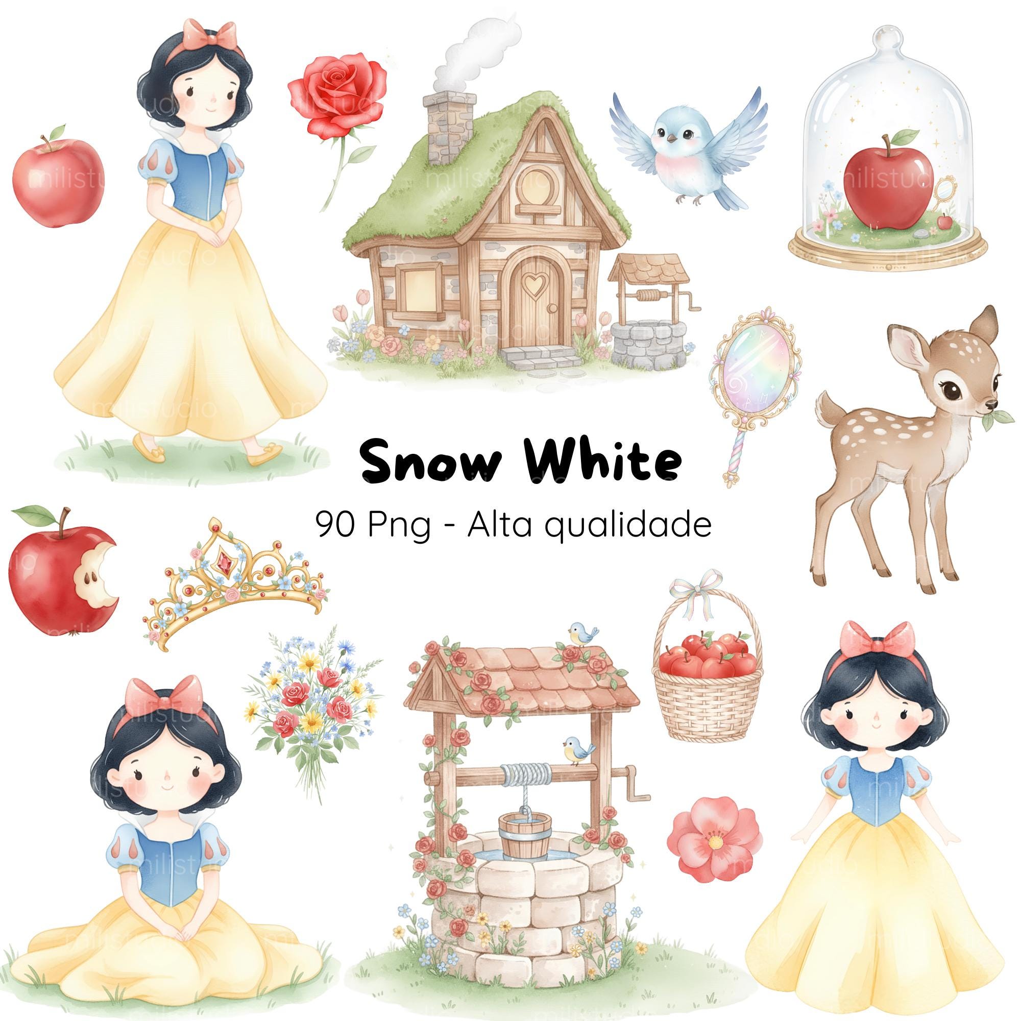 Snow White Watercolor Digital Kit, Cute Snow White Watercolor, Snow ...